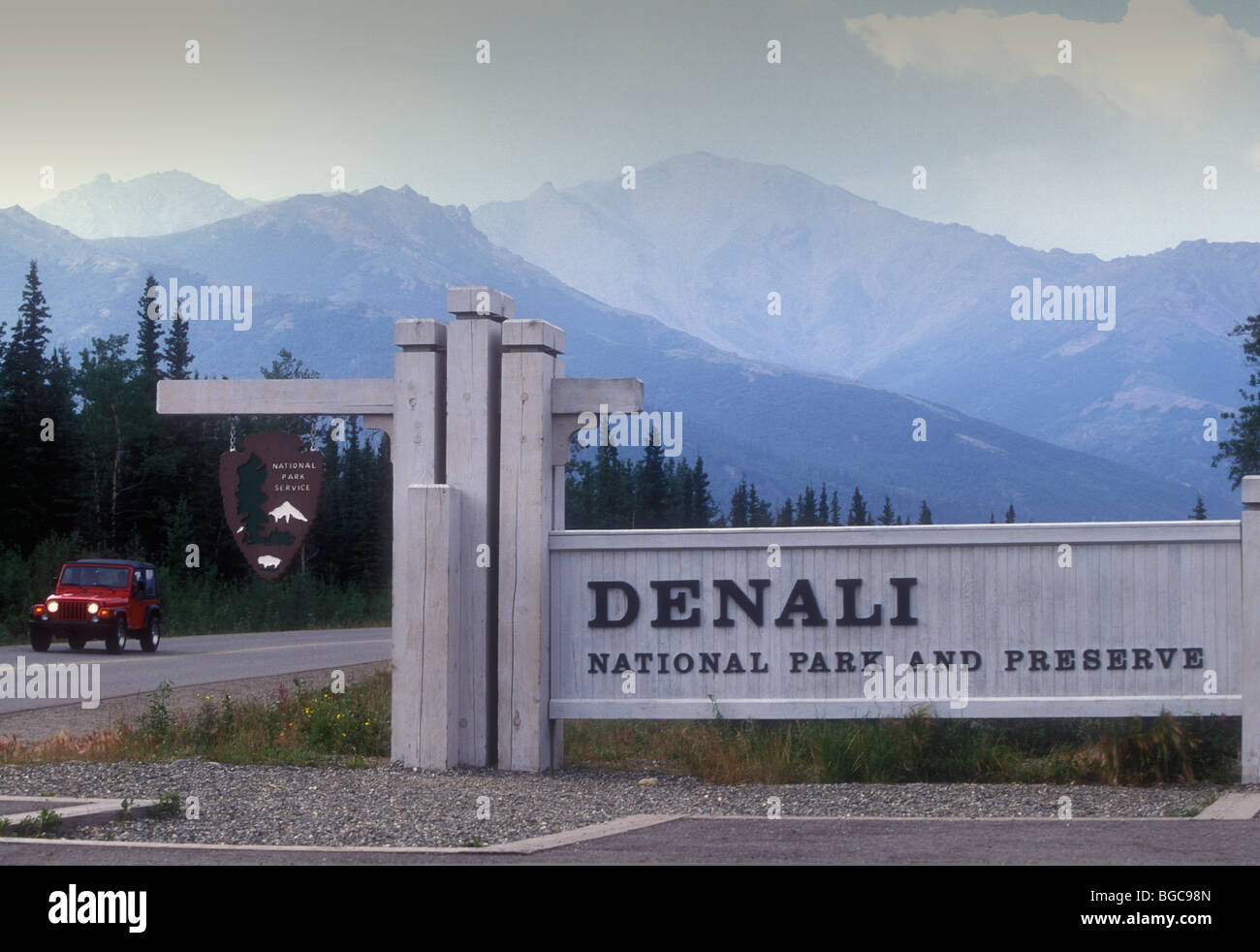 Entrance sign to Denali National Park Alaska Stock Photo - Alamy