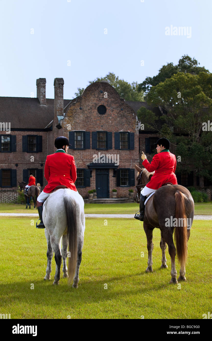 Mounted Fox Hunters at the foxhunt in front of the plantation house at ...