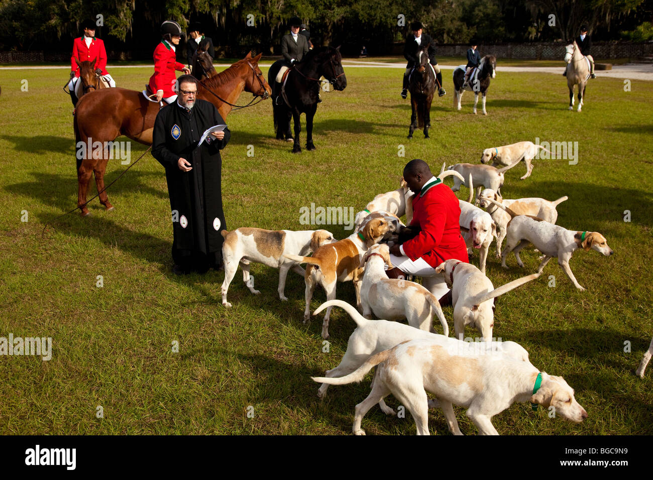 Blessing of the foxhounds and fox hunters at the start of the fox ...