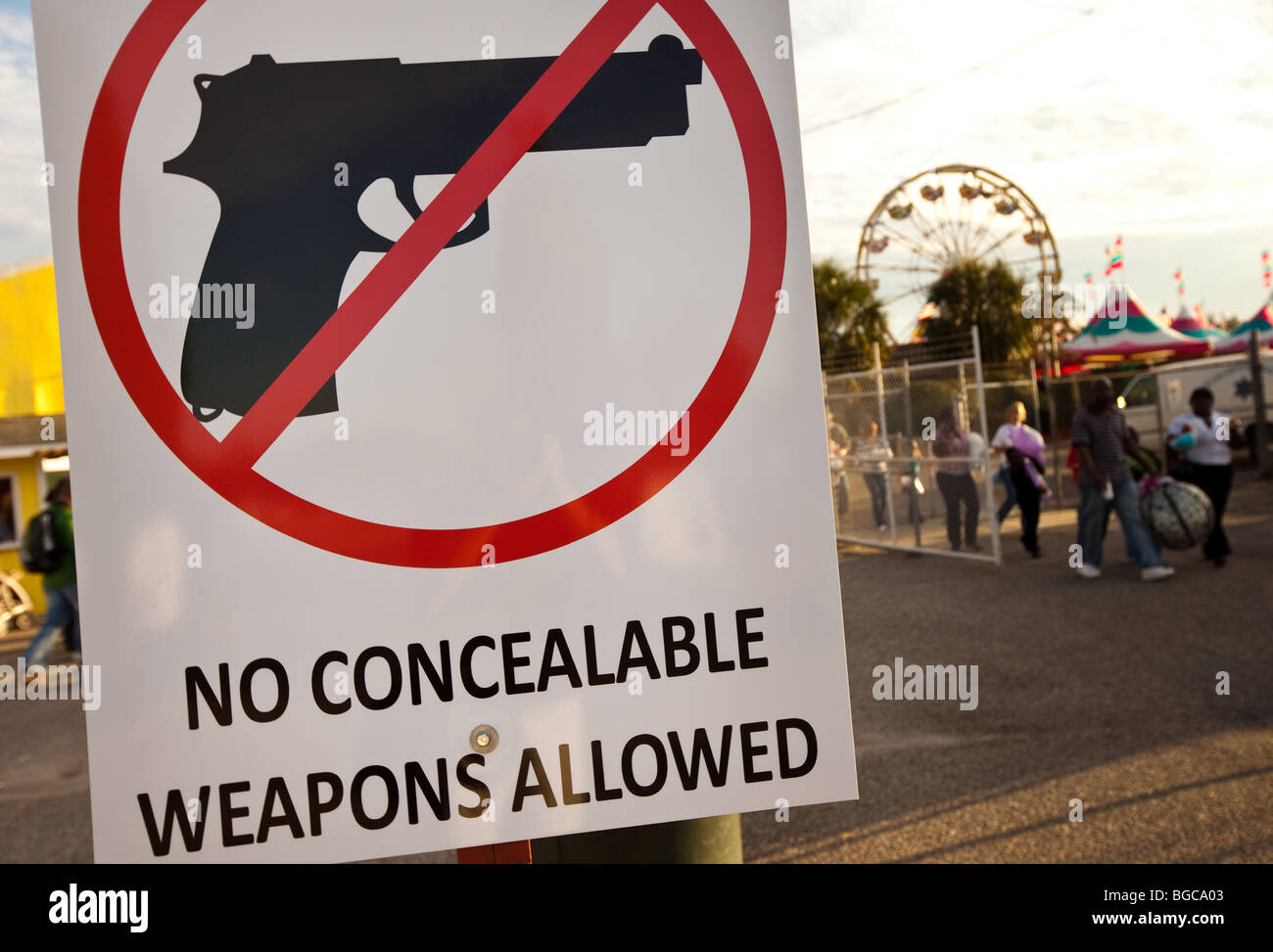 A sign forbidding concealed weapons at the South Carolina Coastal Fair ...