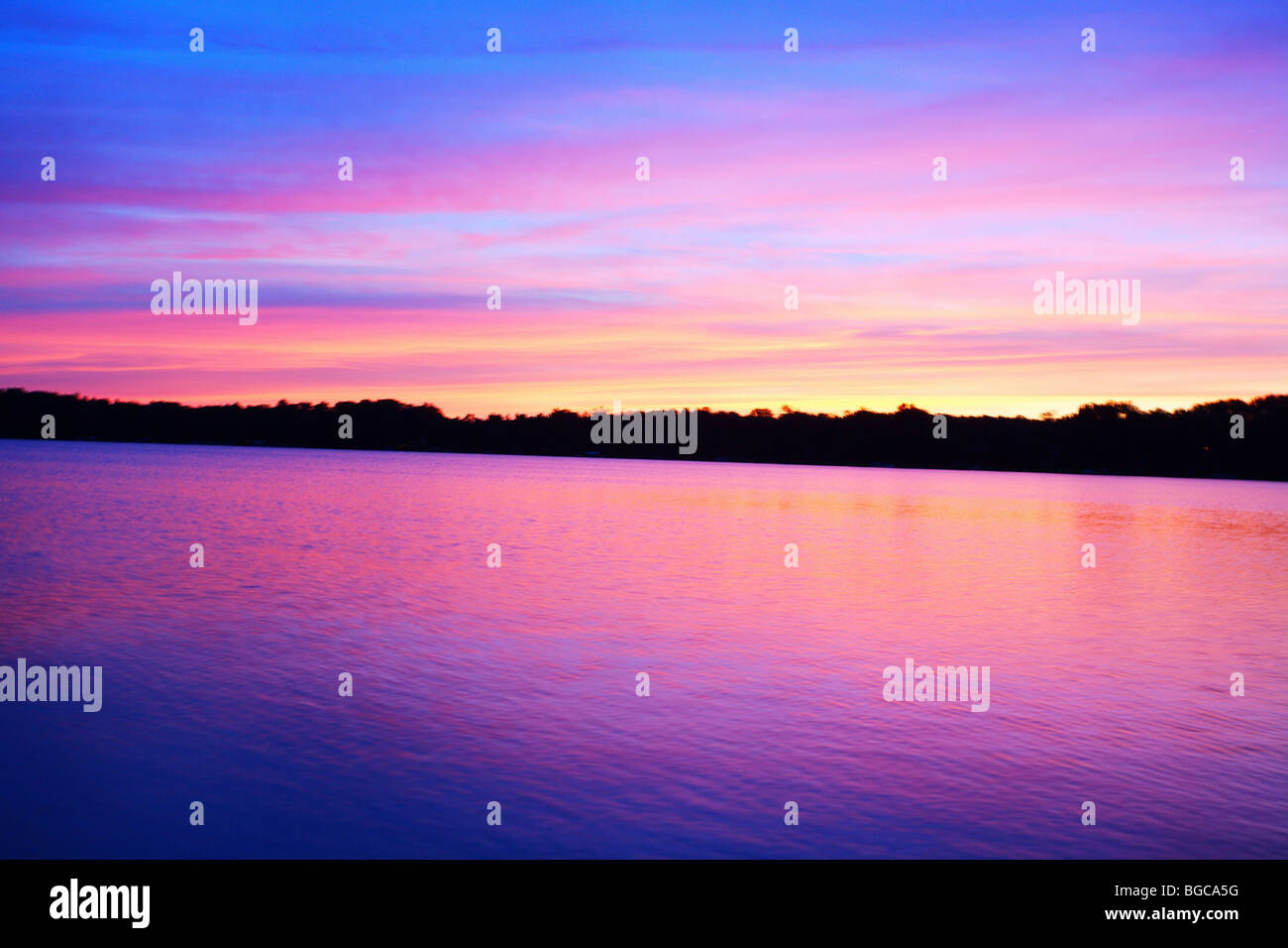 BRILLIANT PINK SUNRISE ON LAKE BRAINERD LAKES AREA MINNESOTA CALM FLAT ...