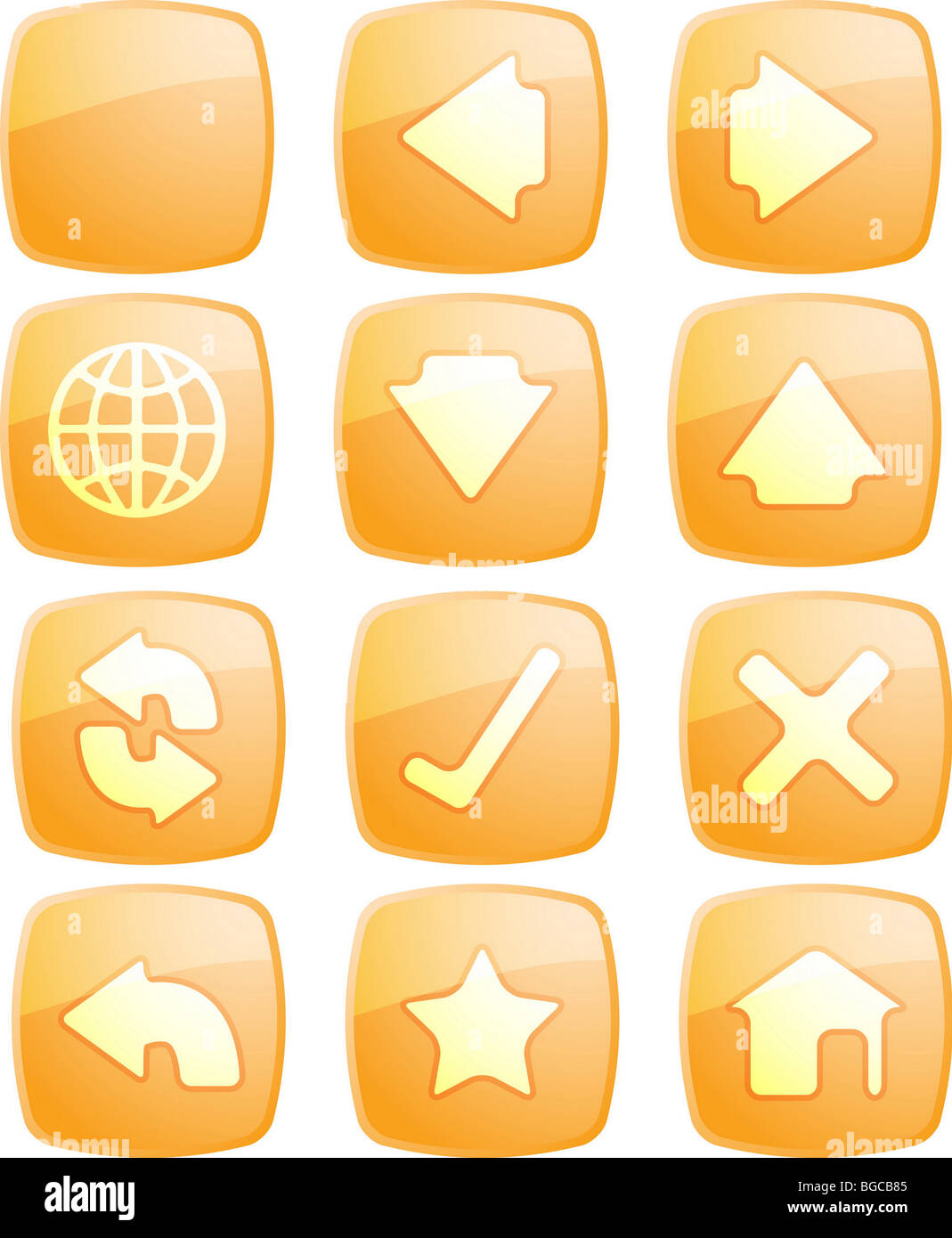 Basic navigation icon set , glossy aqua look Stock Photo - Alamy