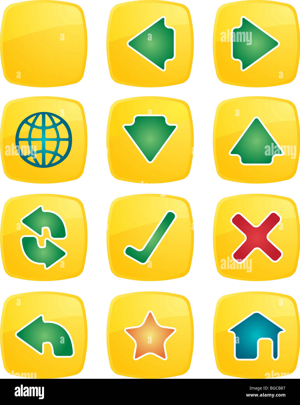 Basic navigation icon set , glossy aqua look Stock Photo - Alamy