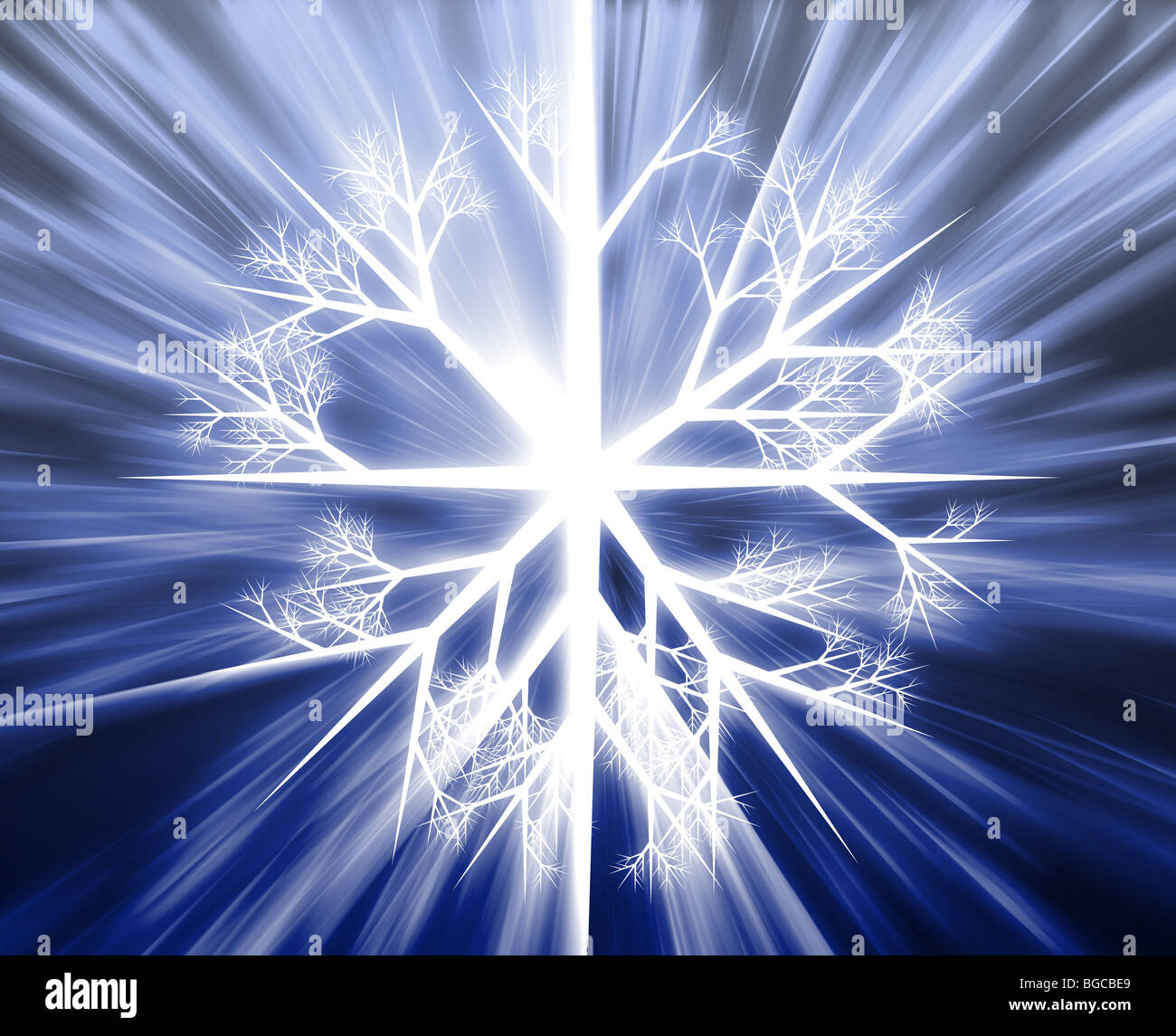 Snowflake crystal pattern illustration, glowing light flares Stock ...