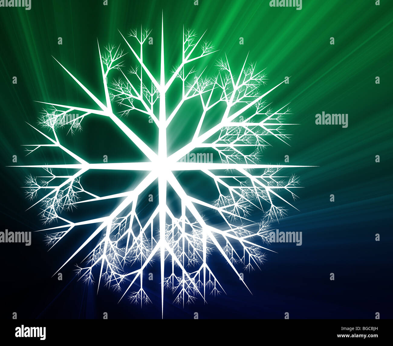 Snowflake crystal pattern illustration, glowing light flares Stock ...