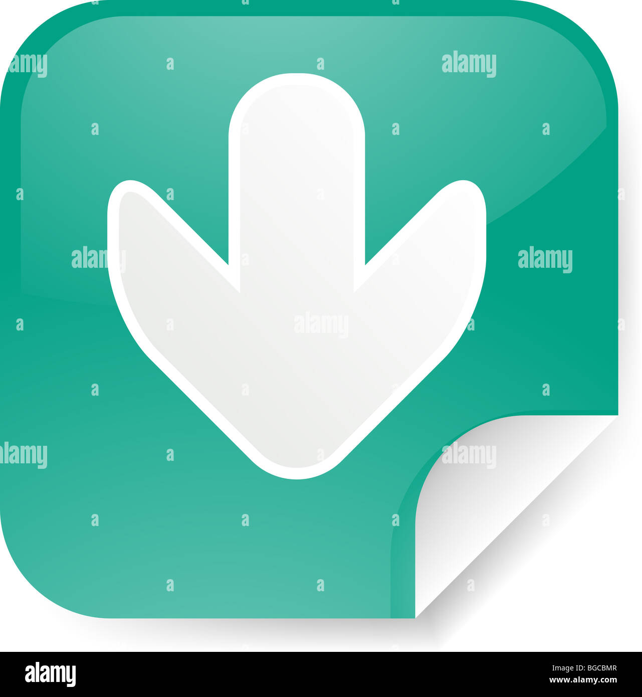 Navigation icon sticker with arrow pointing down Stock Photo - Alamy