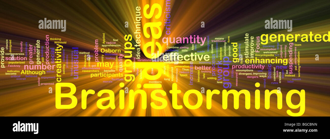 Word cloud concept illustration of Brainstorming brain storming glowing ...