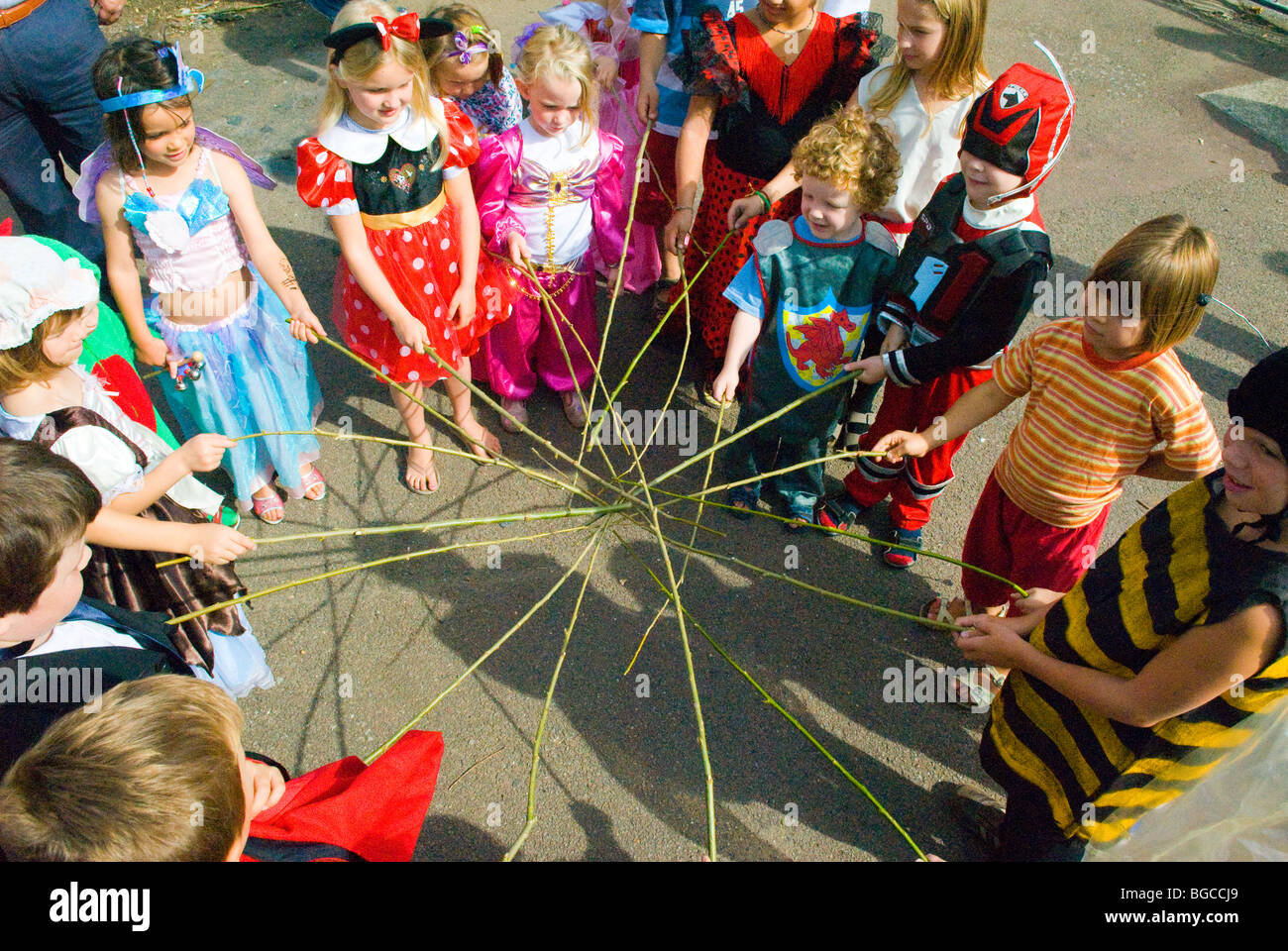 Children in fancy dress prepare to beat the bounds in St Margaret's ...