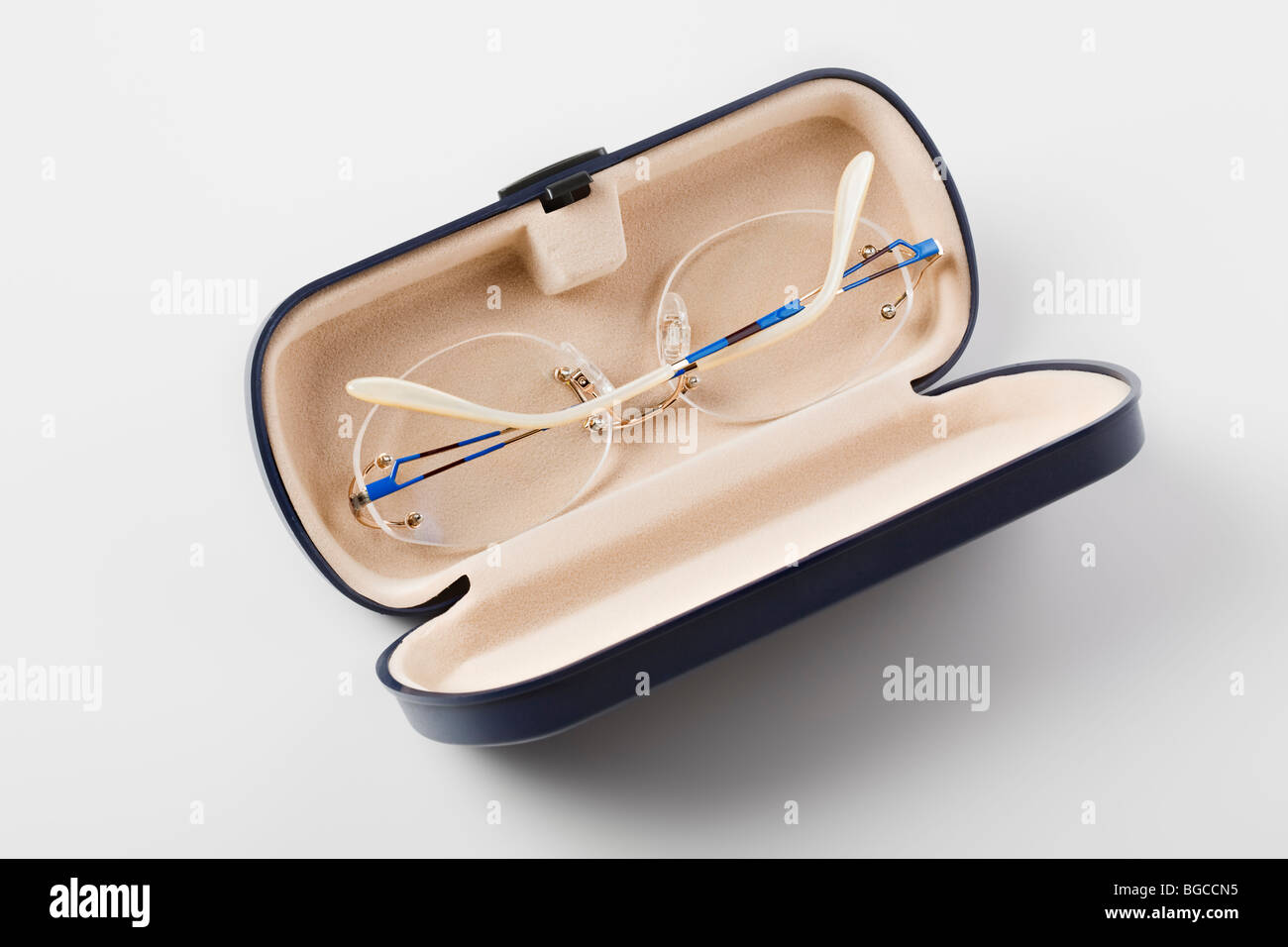 Spectacles without frames in open case Stock Photo - Alamy