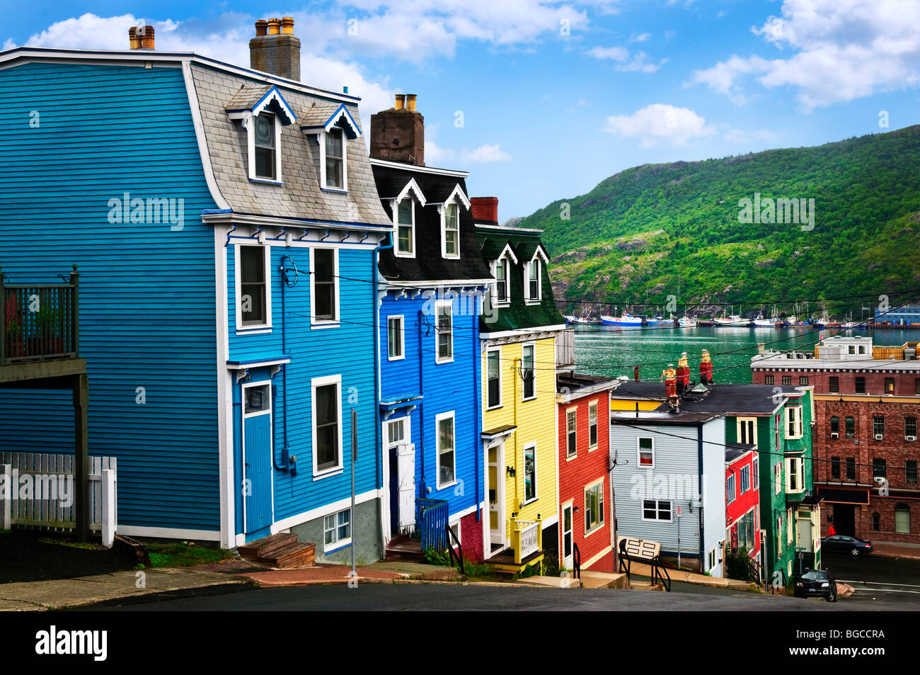 Street with colorful houses near ocean in St. John's, Newfoundland ...
