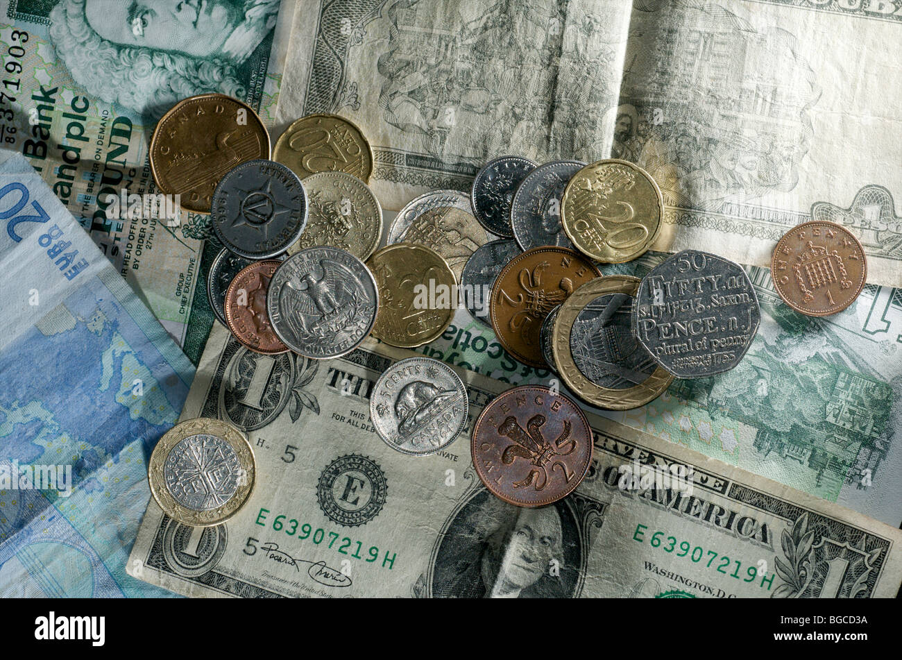 Internationnal coins and notes, with a lot of textures Stock Photo - Alamy