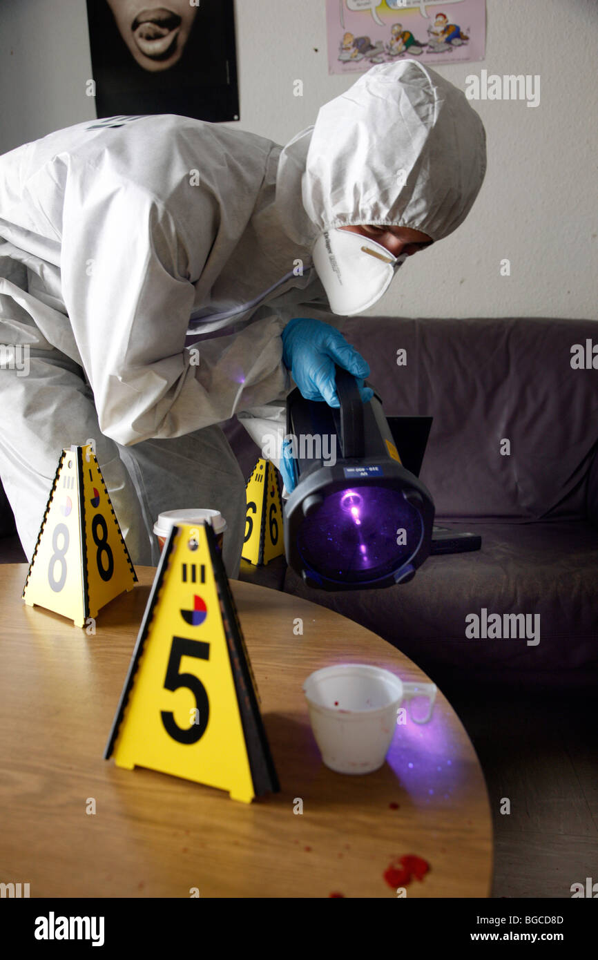Crime scene investigation, forensic people at a murder scene. Police work, preservation of ...
