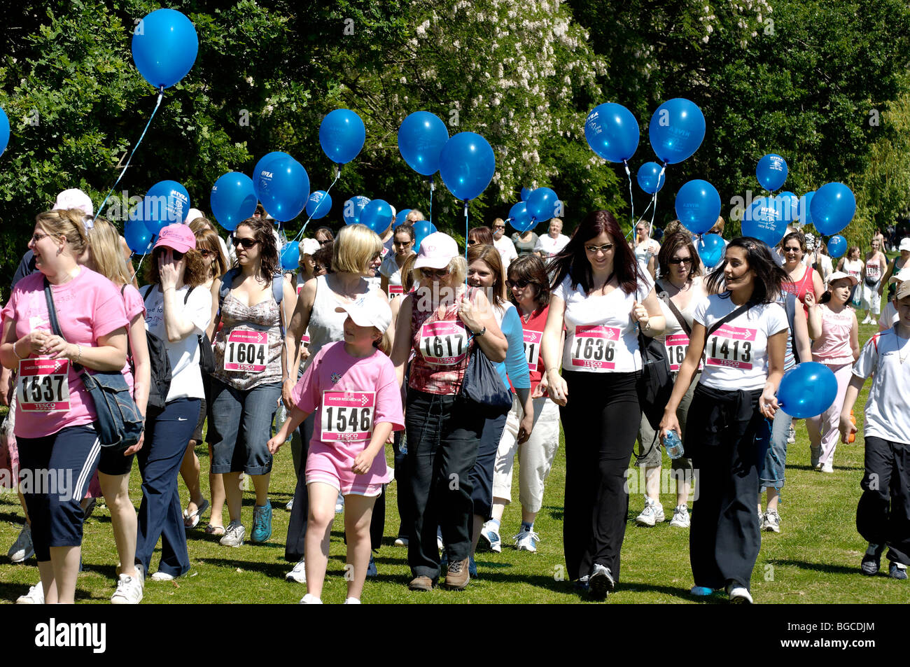 Runners with blue balloons at the annual "Race for Life" event in Old ...