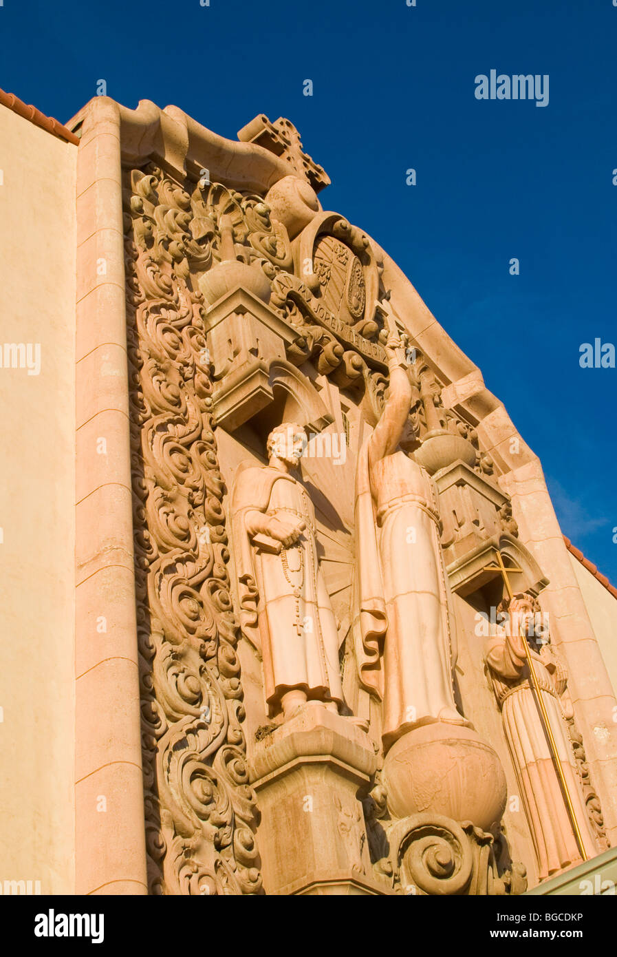 Religious statues on the facade of a church in Phoenix Arizona, USA ...