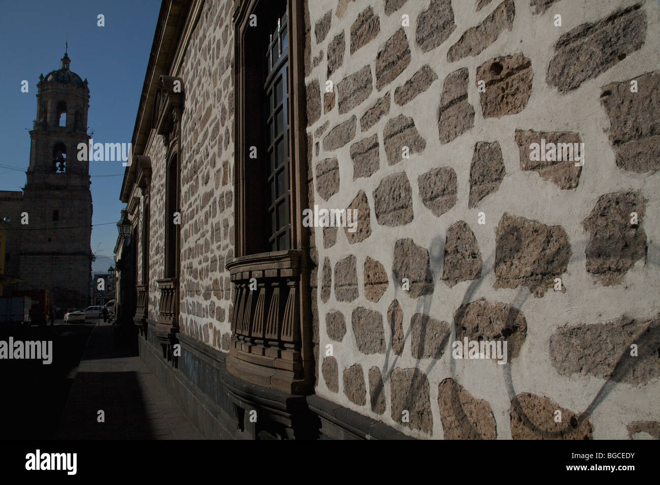 Spanish colonial stone wall in Morelia Mexico Stock Photo - Alamy