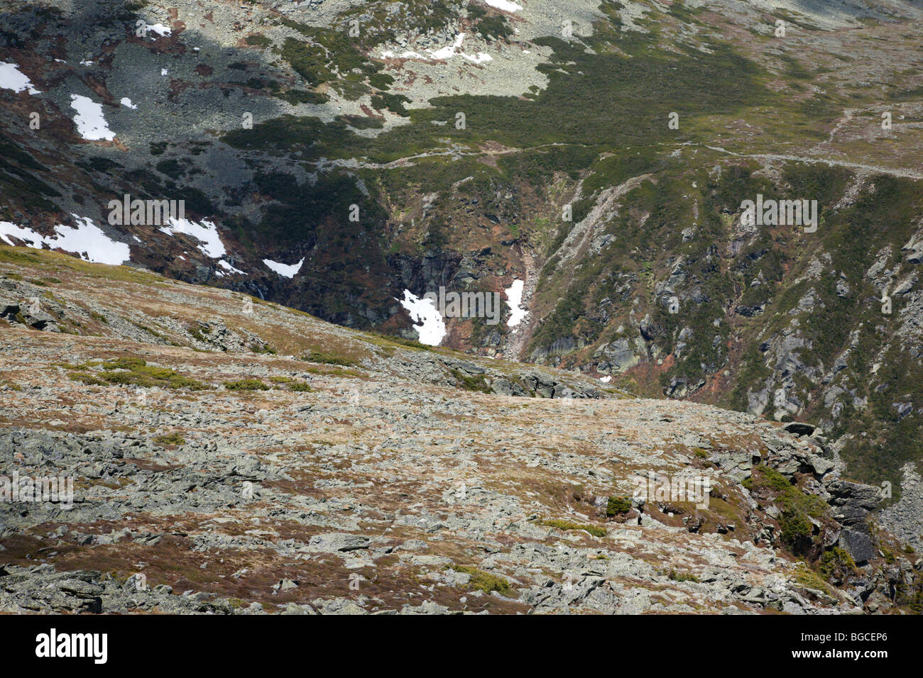 Tuckerman Ravine during the early summer months with snow still in the ...