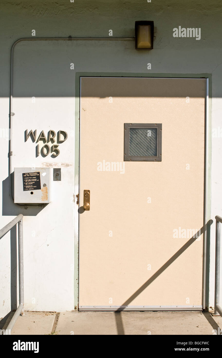 The outside door of a mental ward at a mental hospital in Los Angeles ...