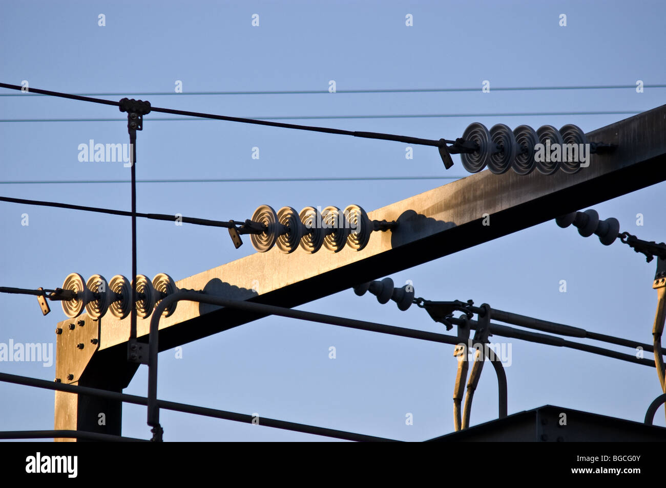 Electric wires and transformers Stock Photo - Alamy