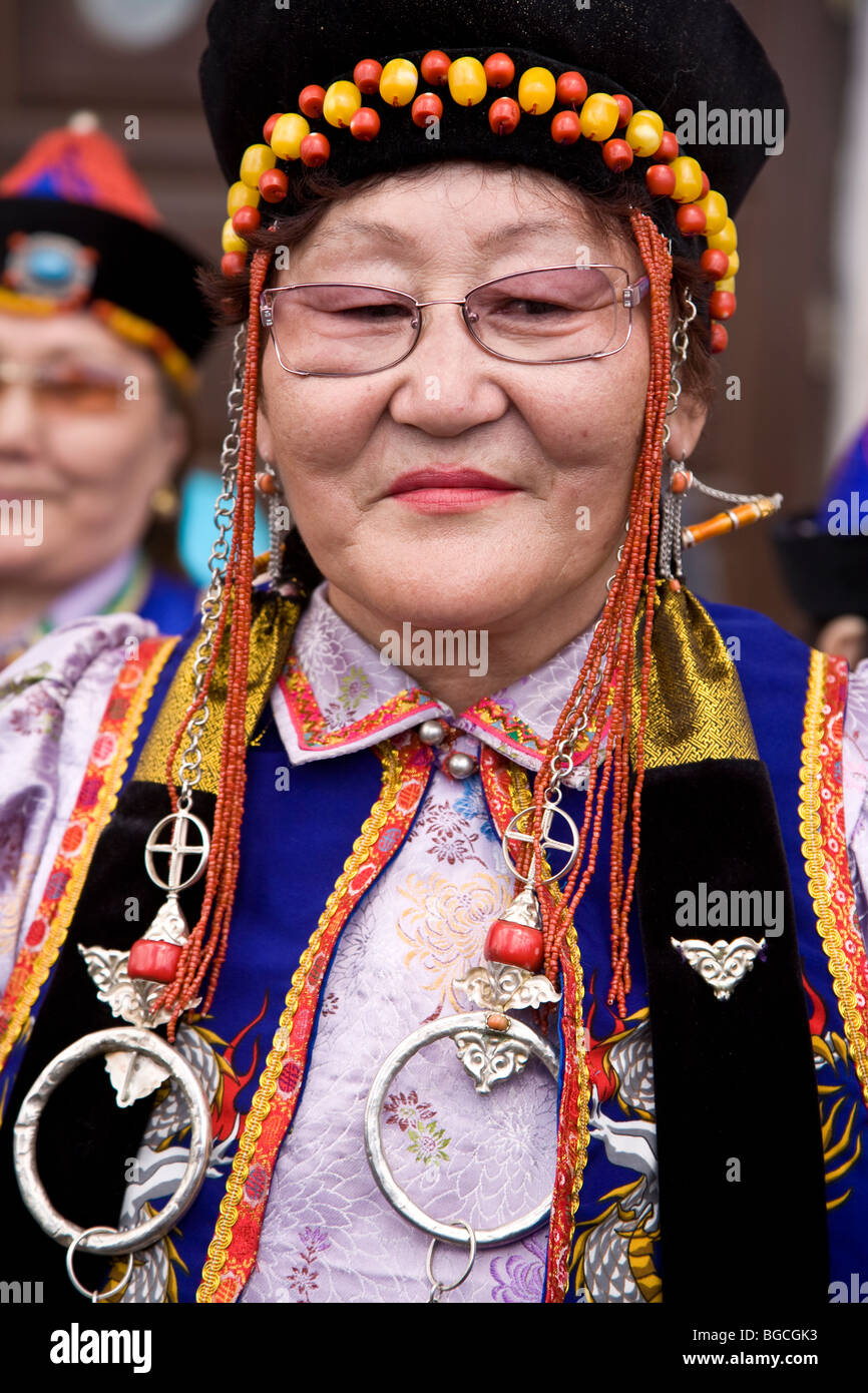A Mongolian woman in traditional ethnic costume Naadam Festival Ulaan ...