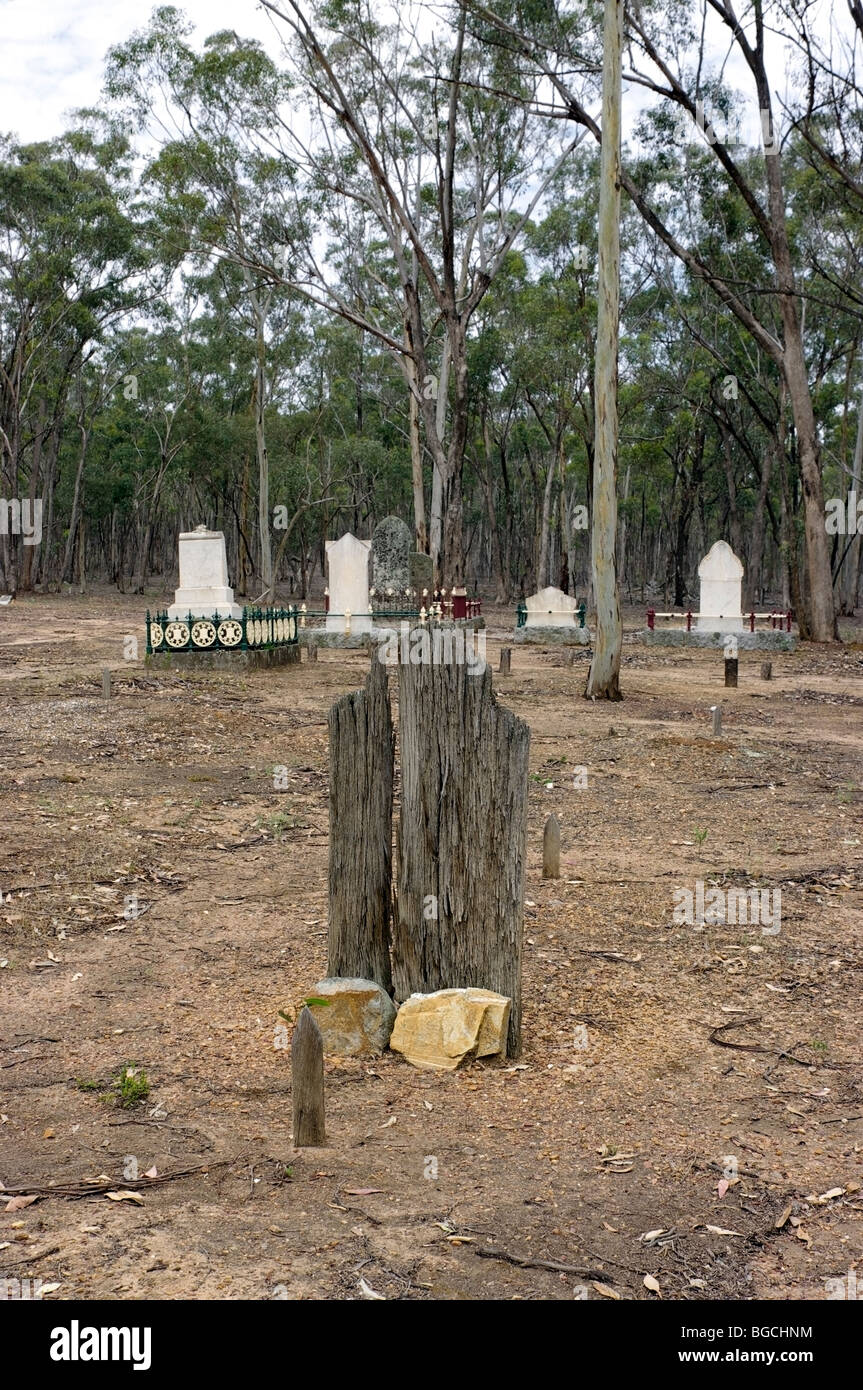 Old wooden and stone headstones in Graytown Cemetery, Central Victoria ...