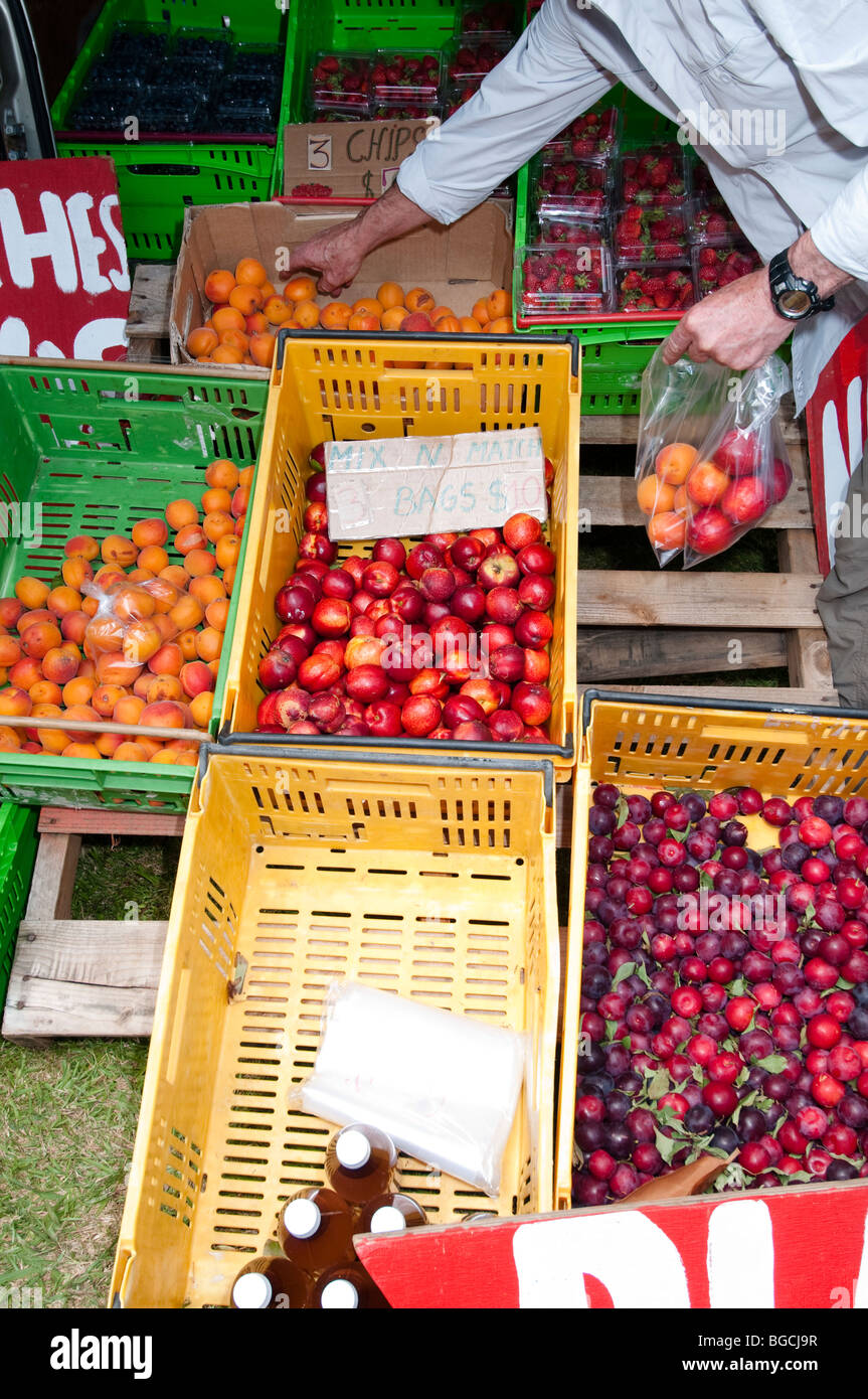 Fruit and veg being sold from boot of a van Stock Photo - Alamy