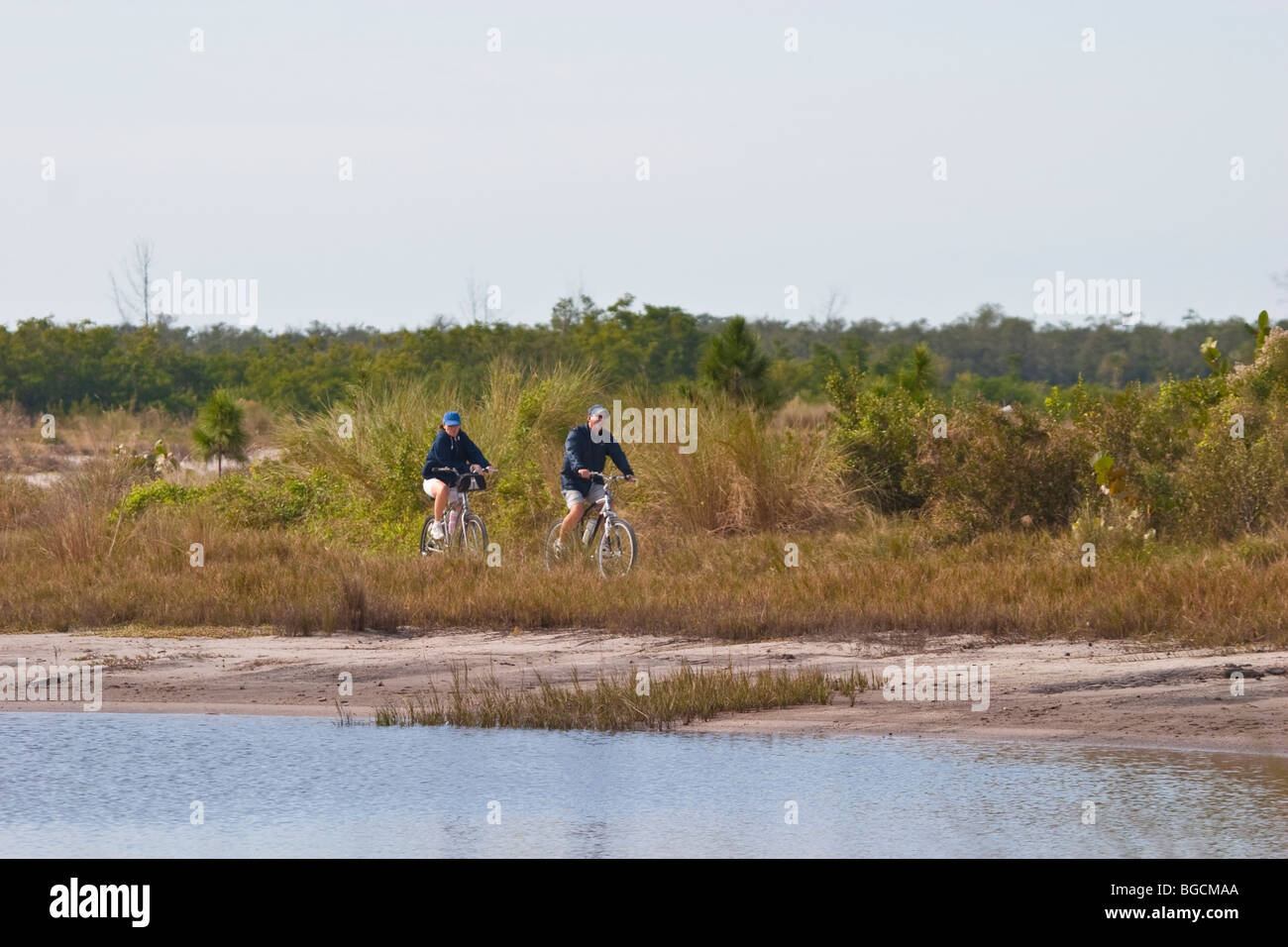 People riding bikes in the 400 acre Robinson Preserve in Manatee County ...