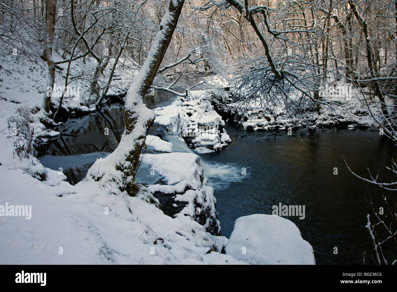 Winter Snowy scene in Pontneddfechan, Neath Valley, South Wales, UK ...