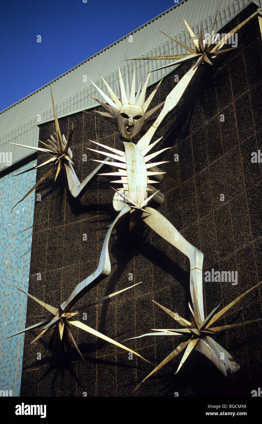 The Man Of Fire Sculpture On The Debenhams Building In Hanley Stock ...