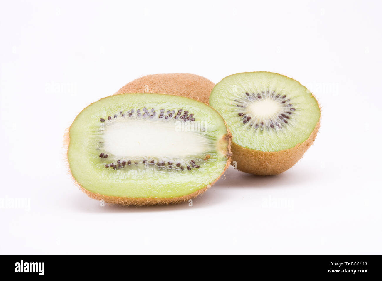 Fresh ripe Kiwi Fruit Segments isolated against white background Stock ...