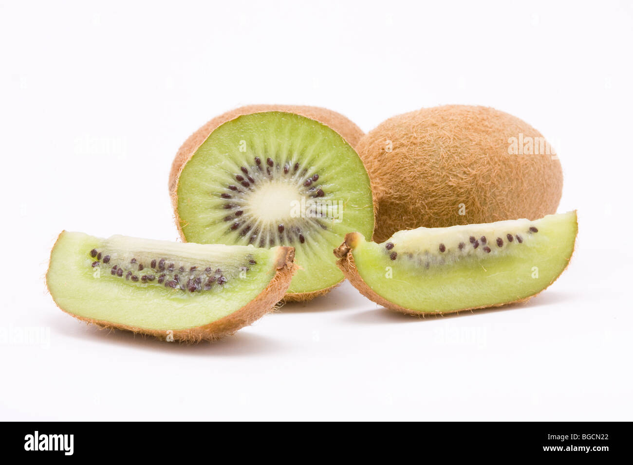 Fresh ripe Kiwi Fruit Segments isolated against white background Stock ...