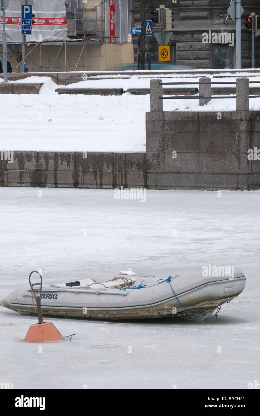 Air boat frozen in ice Stock Photo - Alamy