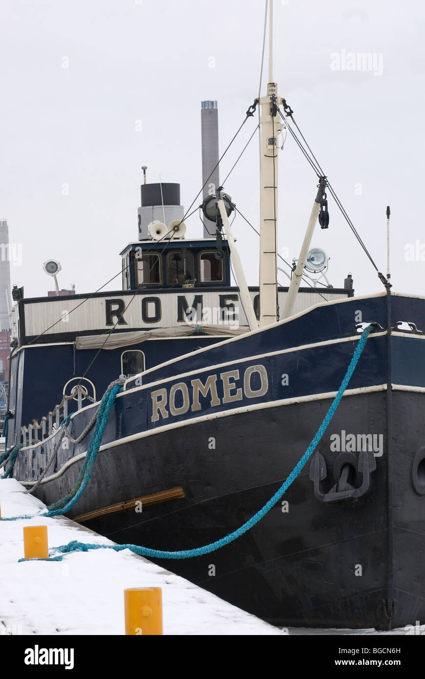 Finnish sea vessel Romeo at winter mooring in Helsinki Stock Photo - Alamy