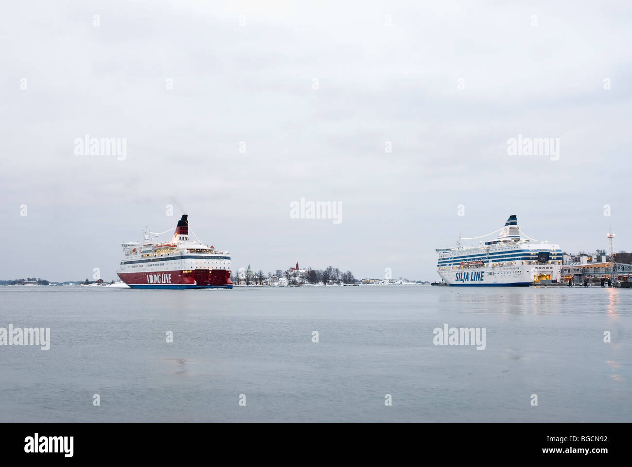 Scandinavian ferries Viking Line and Silja Serenade at Helsinki sea ...