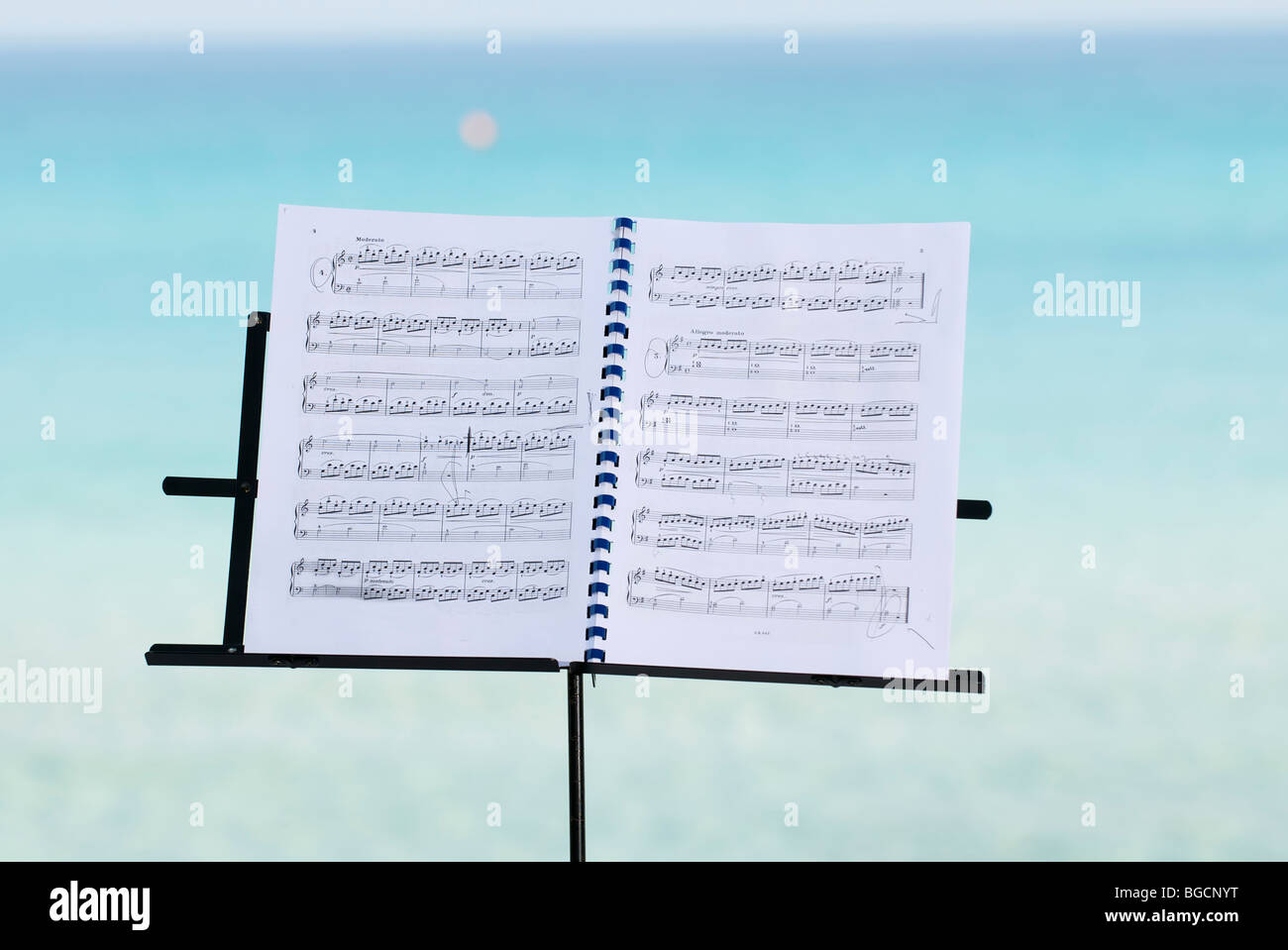 sheet music on sea background Stock Photo - Alamy