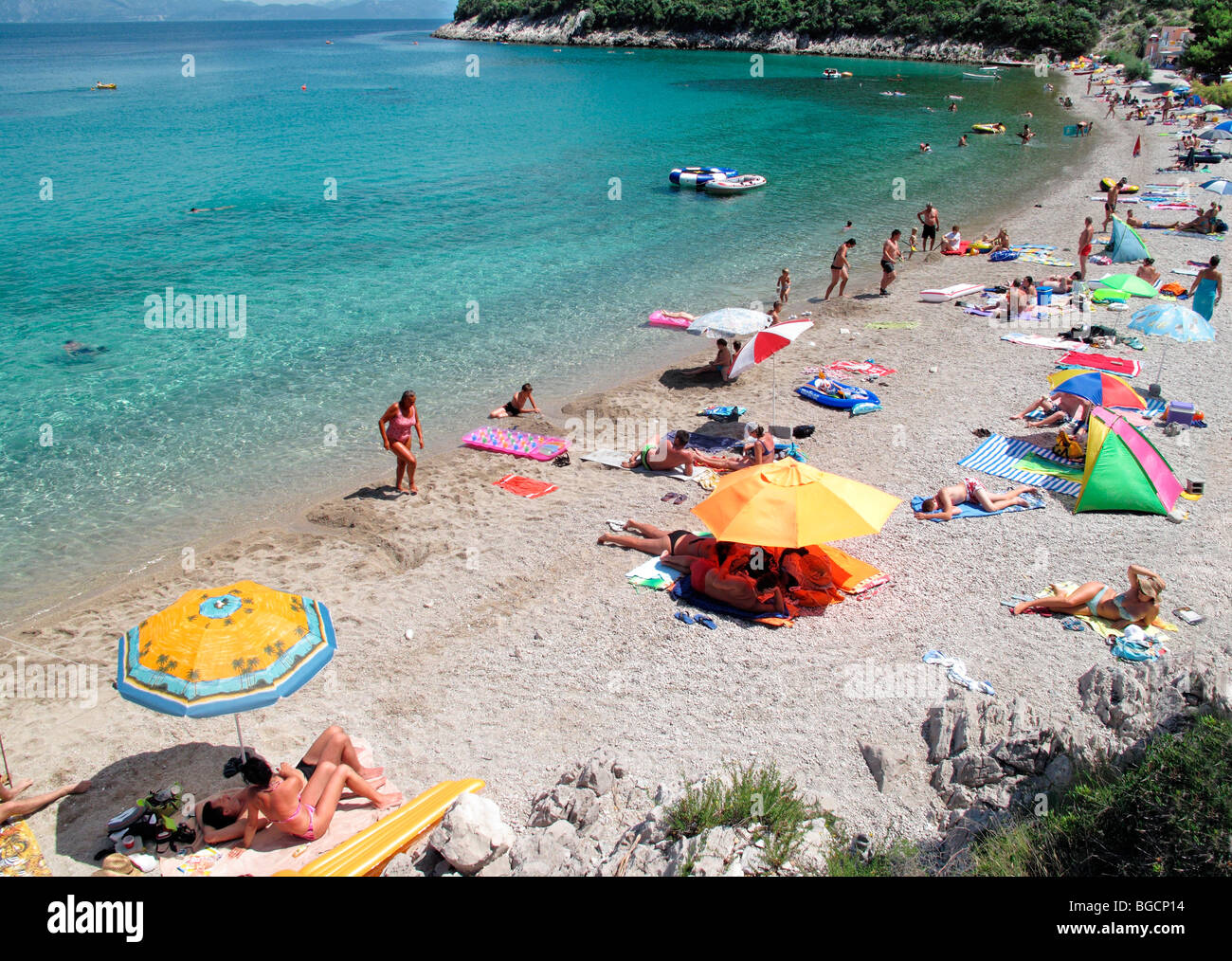 Croatia Adriatic coast. Pebbled beach in Divna bay. Peljesac Peninsula ...
