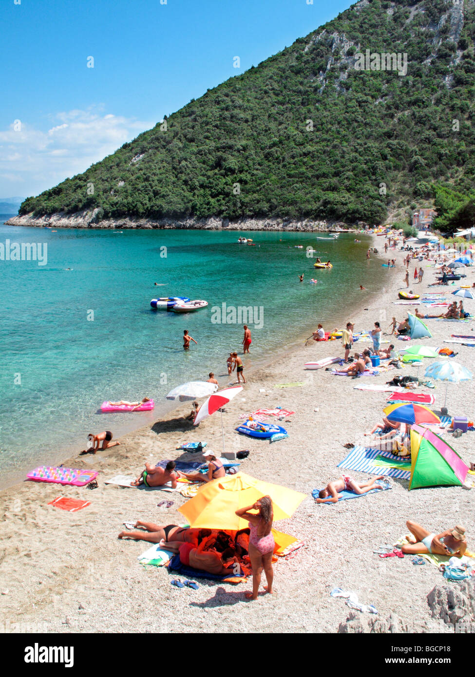 Croatia Adriatic coast. Pebbled beach in Divna bay. Peljesac Peninsula ...