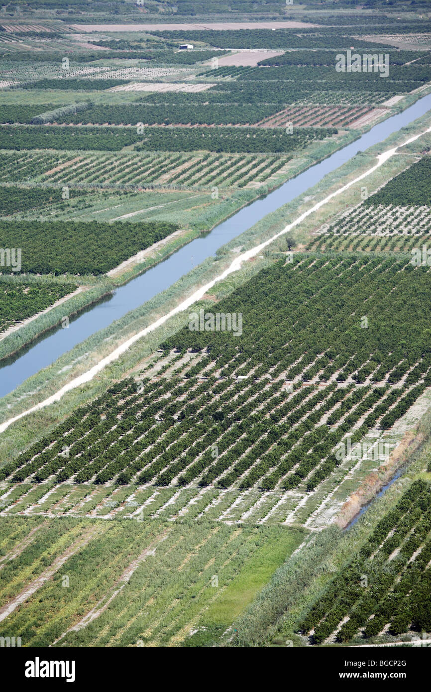 Areal view of drainage agricultural soil and irrigation system canals ...