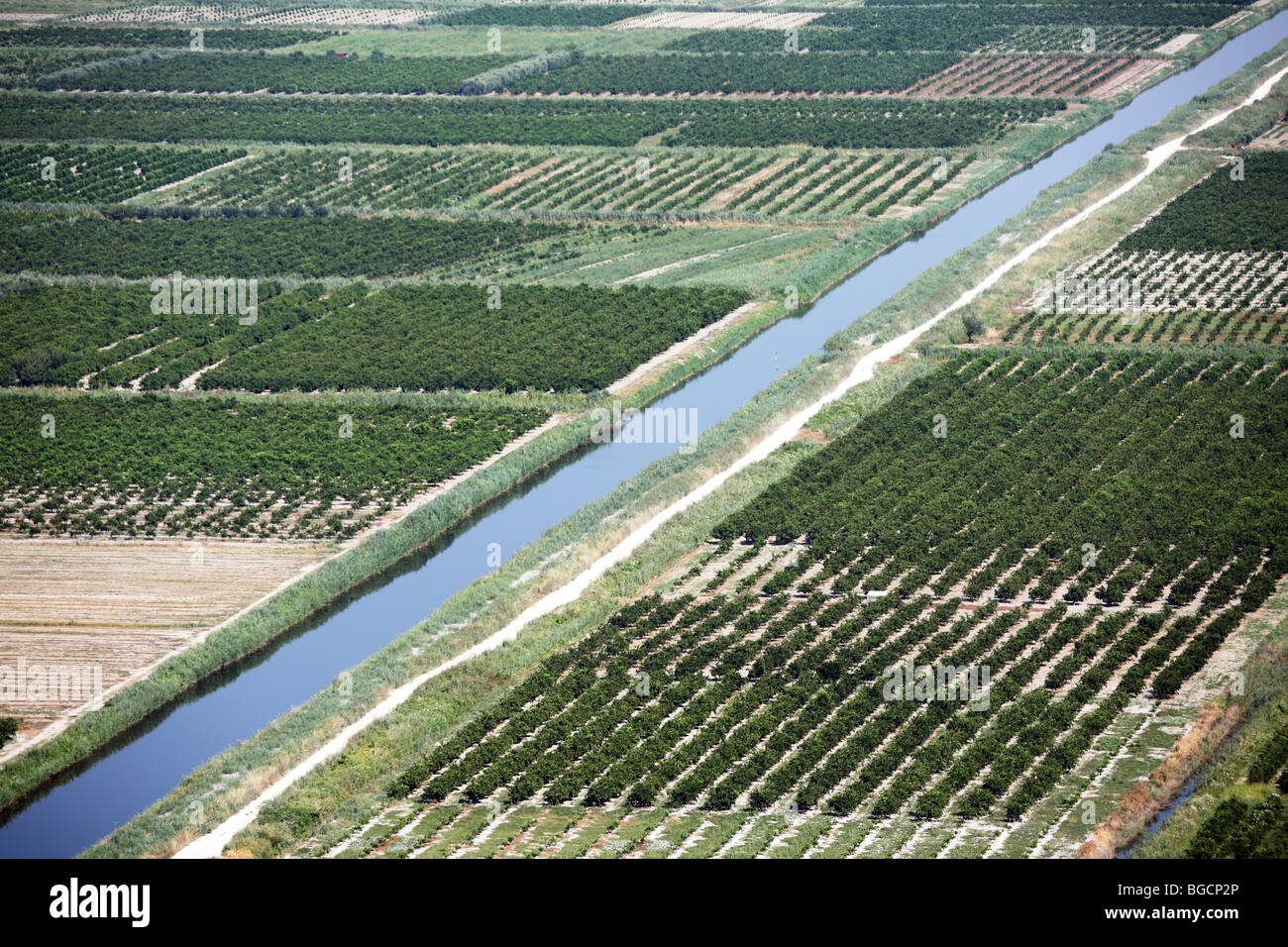 Areal view of drainage agricultural soil and irrigation canals in ...