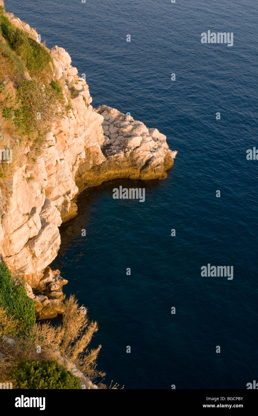 View of Cliff face overlooking Adriatic sea Dubrovnik Croatia Stock ...