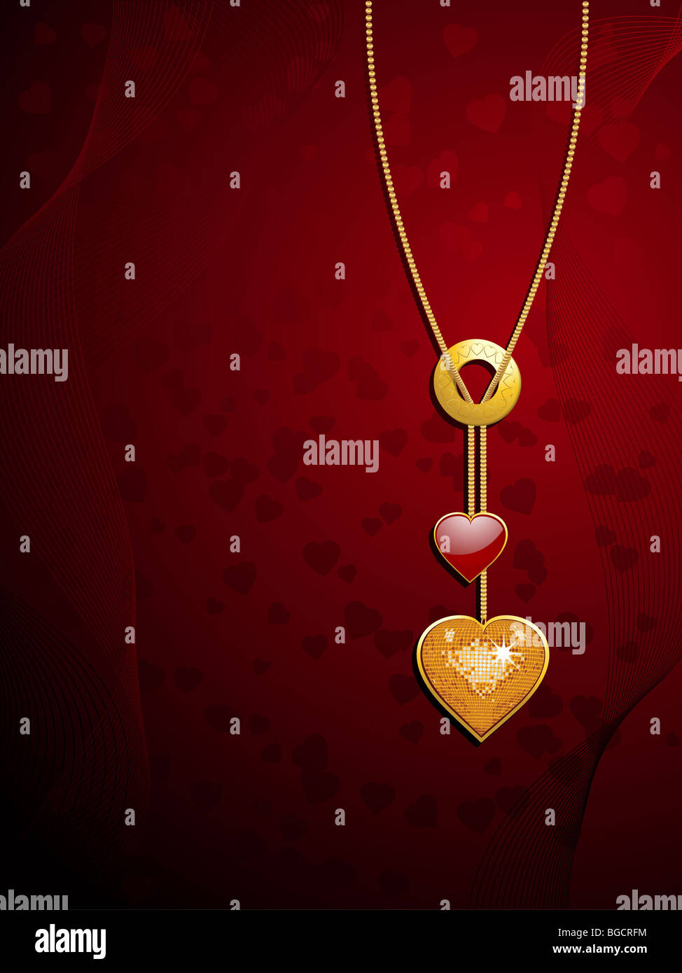 Valentine background with sparkling gold heart and gold chain Stock ...