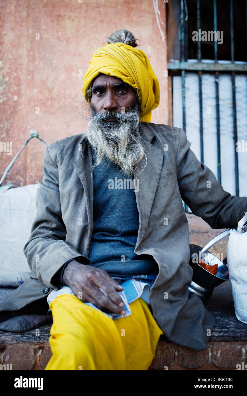 Portrait of a saddhu, a holy man or beggar monk, in Varanasi Stock ...