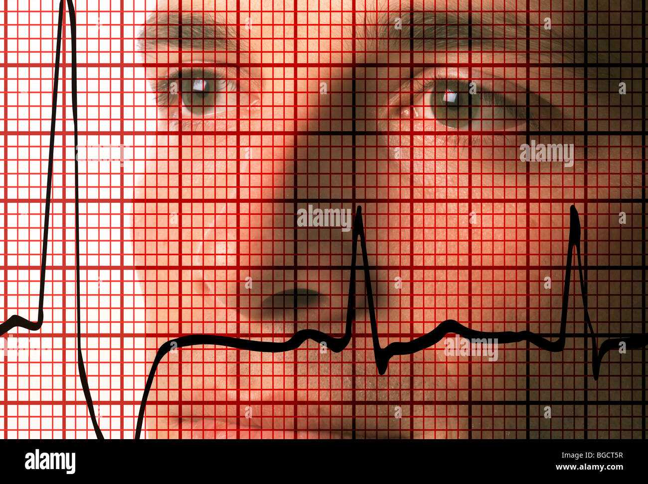 EKG printout composited on closeup male face electrocardiogram Stock ...