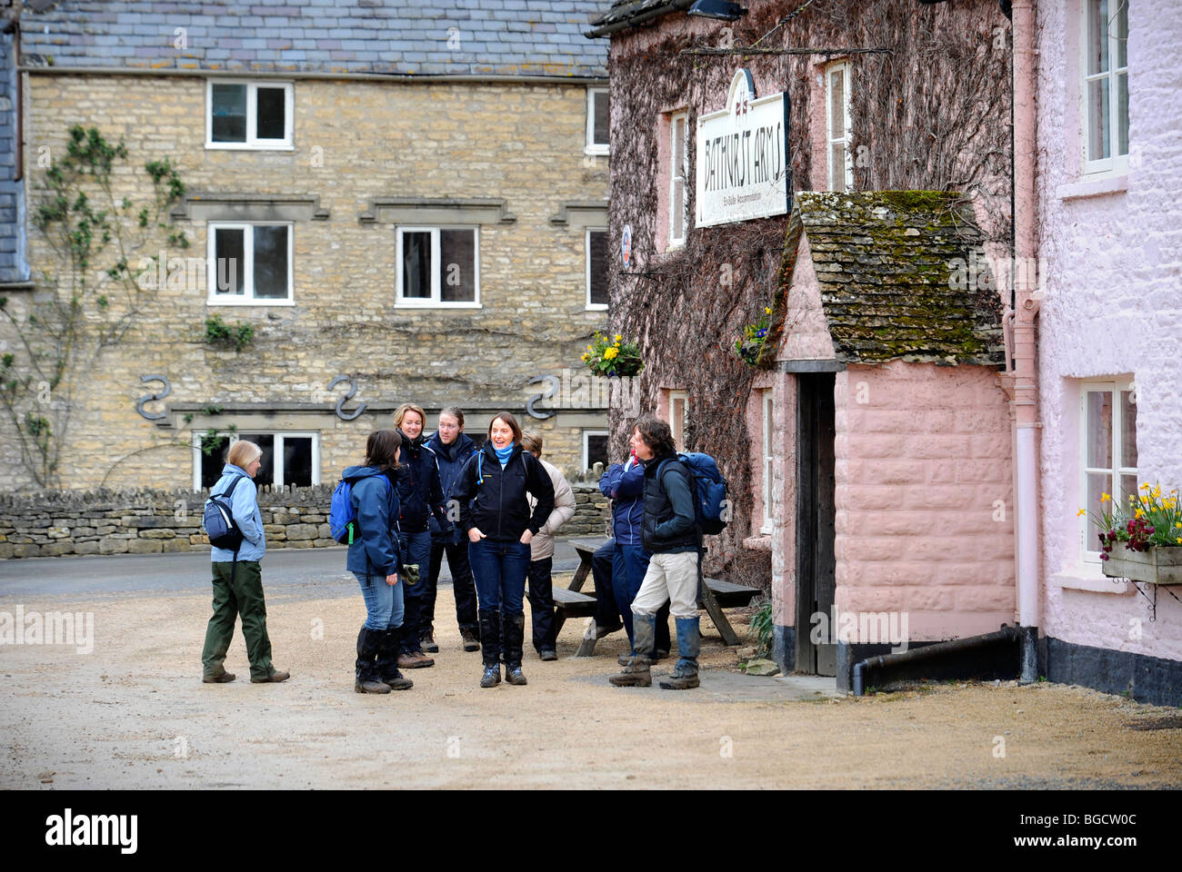 A small group on a walking holiday in the Cotswolds pictured leaving ...