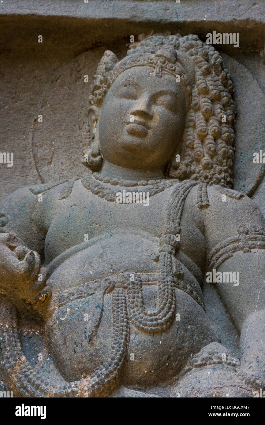 Rock Carving Statues outside Buddhist Cave 19 in Ajanta in India Stock ...