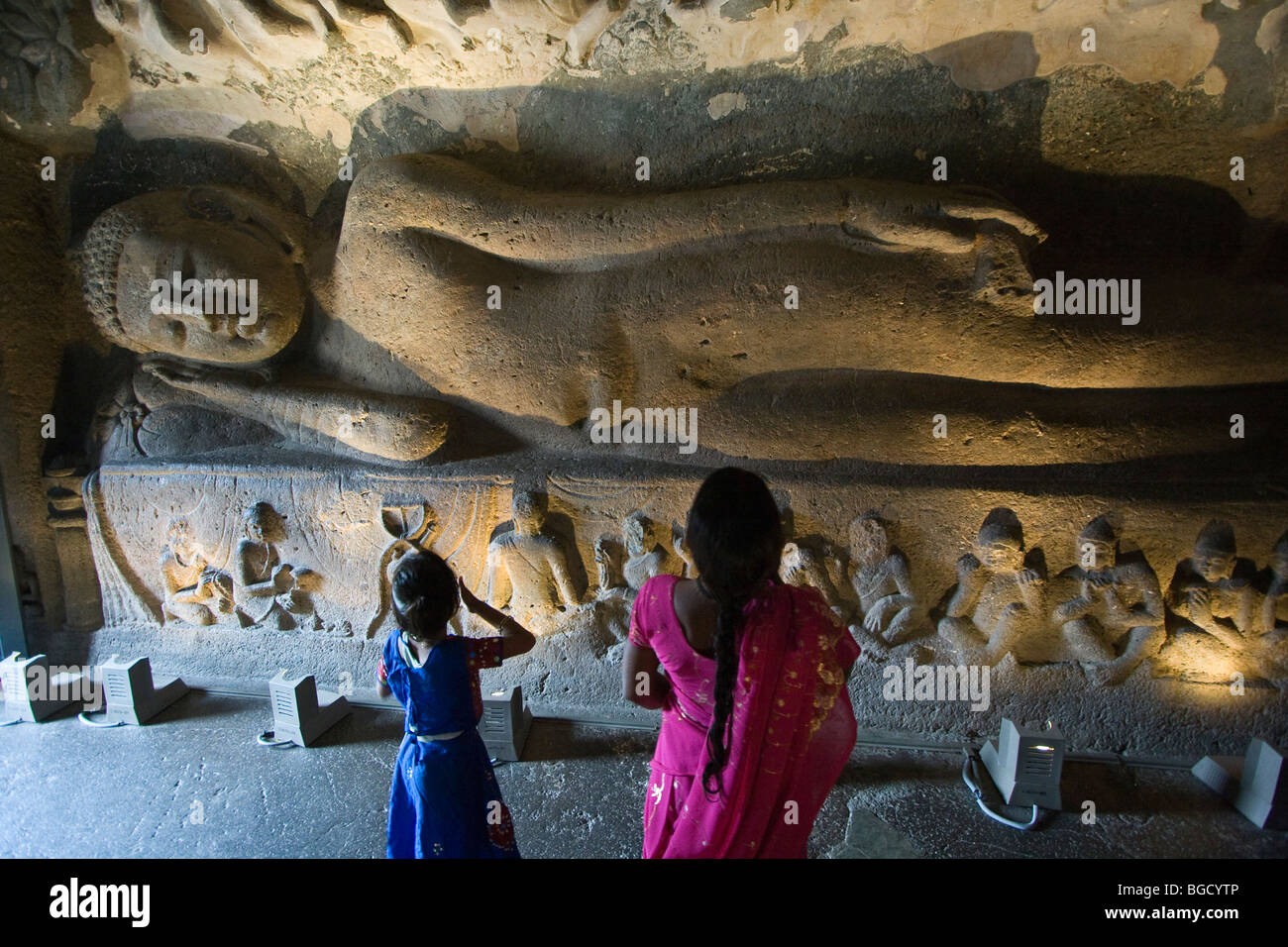 Reclining Buddha Carving in Buddhist Cave Number 26 in Ajanta in India ...