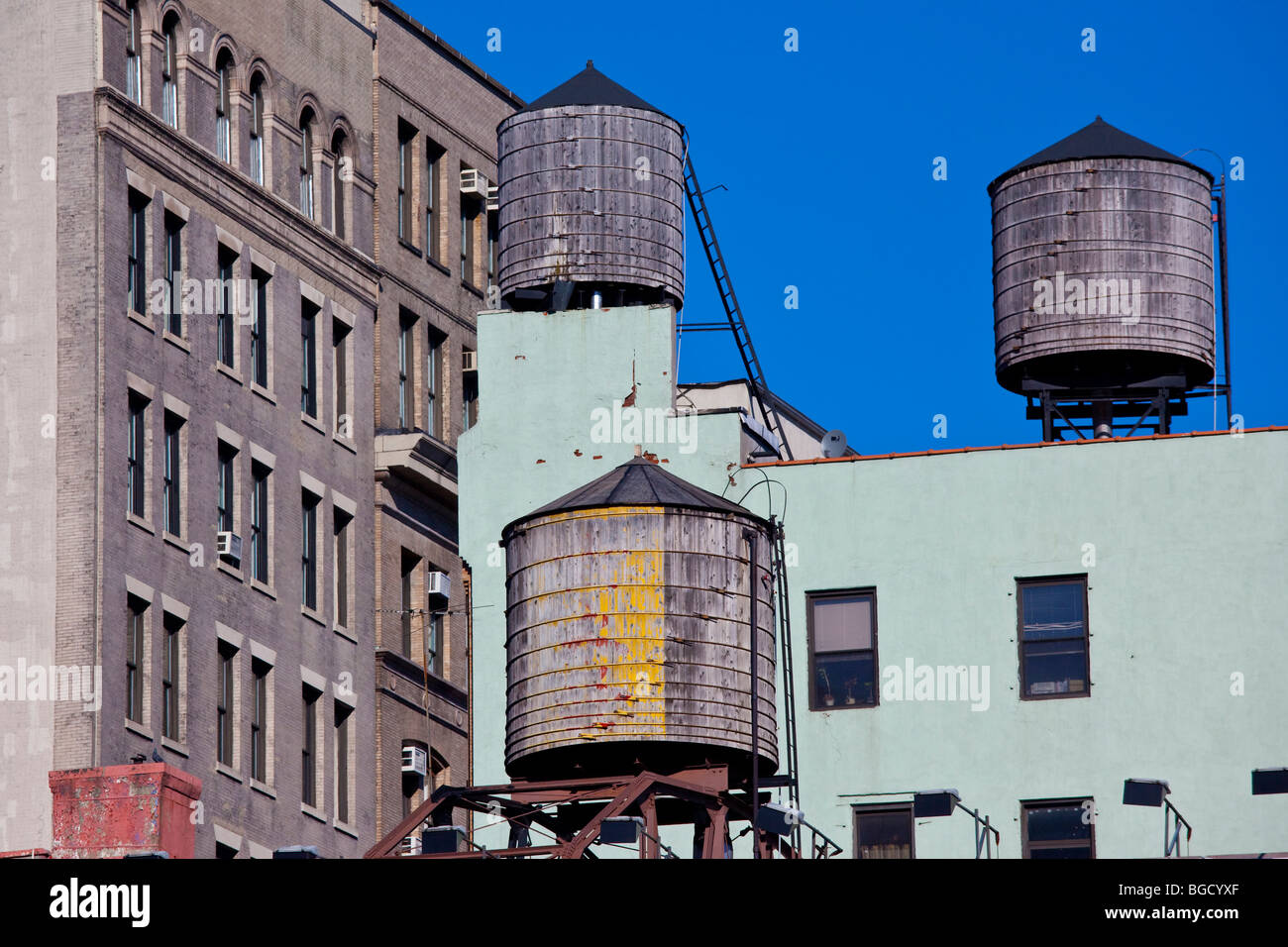 Water towers on top of buildings in Manhattan, New York City Stock ...