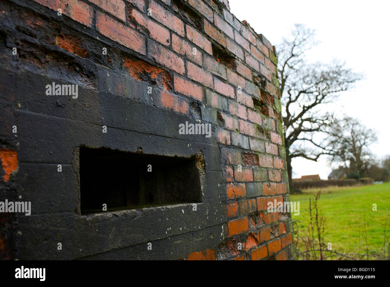Close up of a gun slit on a WWII gun emplacement pillbox in the Surrey ...