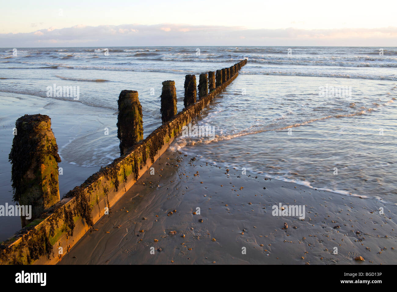Groynes on the beach at Felpham West Sussex UK Stock Photo - Alamy