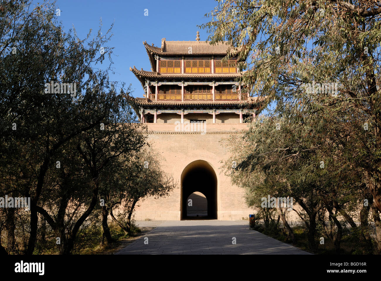 Jiayuguan fortress with gatehouse at the western end of the Great Wall ...