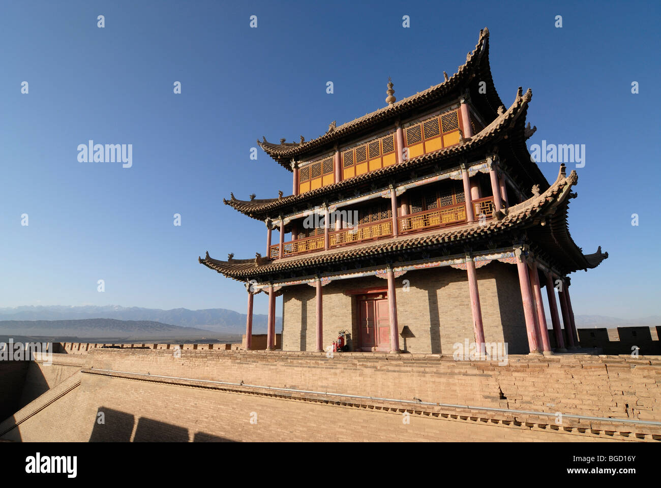 Jiayuguan fortress with gatehouse at the western end of the Great Wall ...